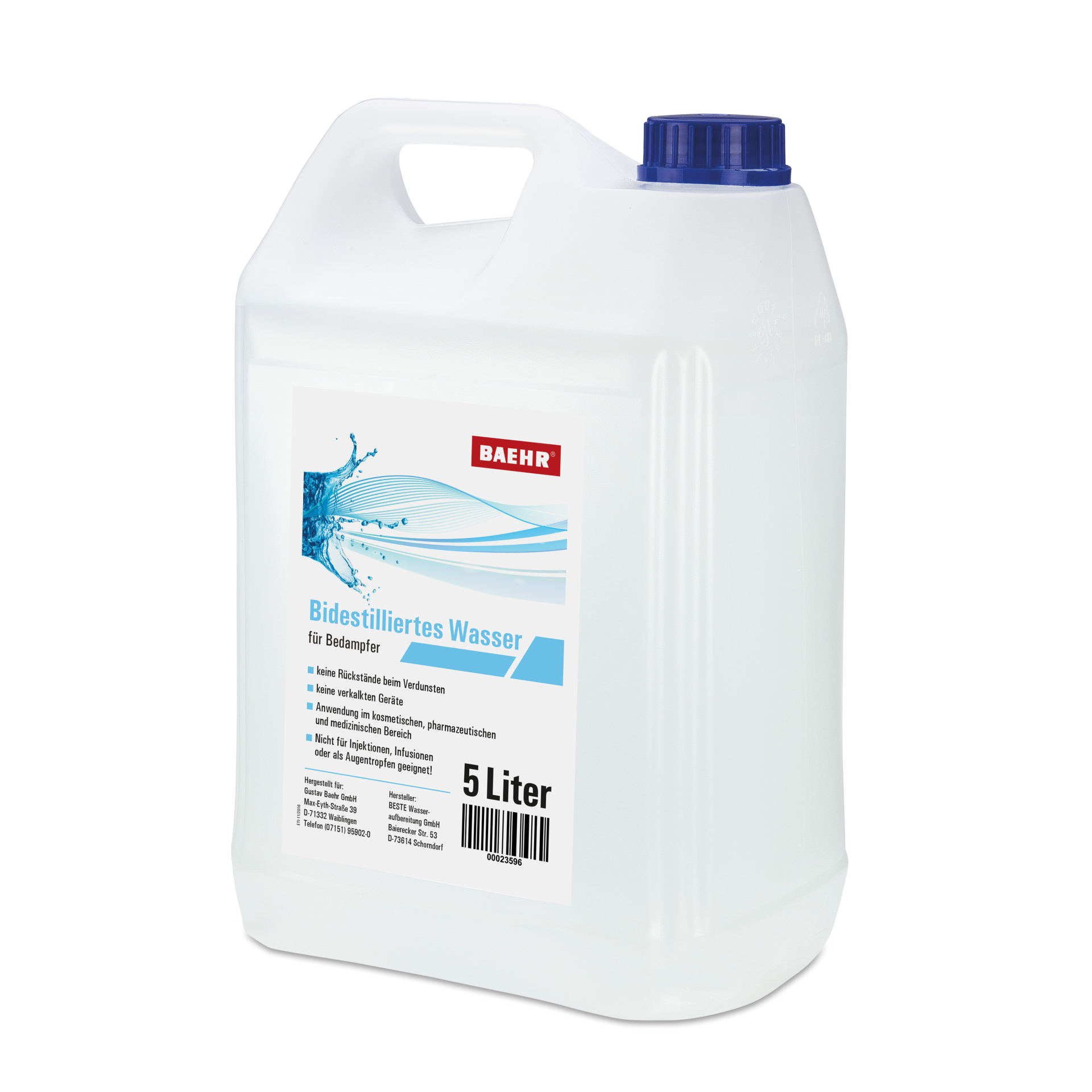Bidestilliertes Wasser, 5.000 ml, UN Kanister 5000 ml | 23596